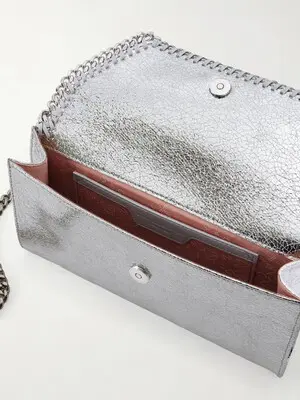 Stella McCartney Falabella Crinkled Metallic Chain Wallet - Silver