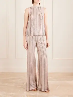 Missoni Metallic Striped Crochet-knit High-neck Tank Top - Neutrals