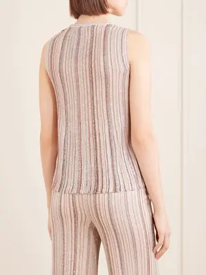 Missoni Metallic Striped Crochet-knit High-neck Tank Top - Neutrals