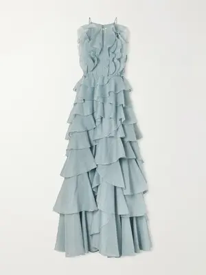 Aje Tiered Ruffled Organza Gown - Blue
