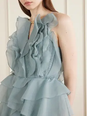 Aje Tiered Ruffled Organza Gown - Blue