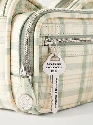 Acne Studios Checked Embellished Leather Shoulder Bag - Neutrals