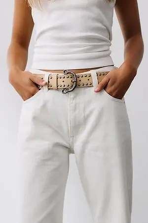 Free People Sparrow Studded Leather Belt - Bone