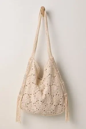 Free People Crochet Tote With Fringe And Tassel Accents - Cream