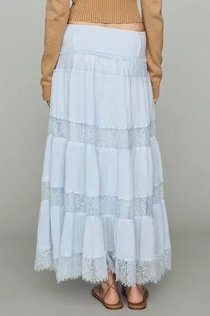 Anthropologie Tiered Lace Midi Skirt - Ice Blue