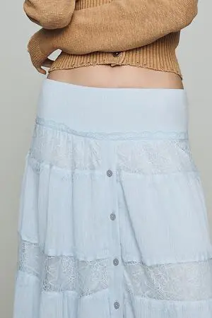 Anthropologie Tiered Lace Midi Skirt - Ice Blue