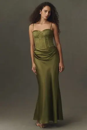 Bhldn Satin Corset Maxi Dress - Green