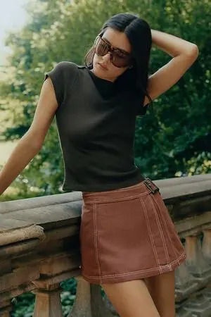 PILCRO Belted Wrap Skort - Coconut Shell
