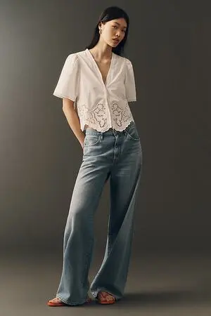 RAISONNEL Scalloped Puff-sleeve Cotton Blouse