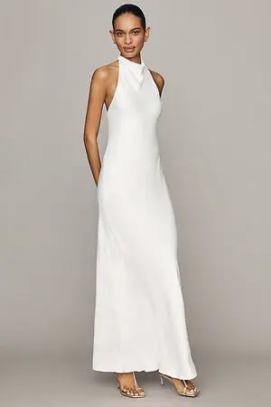 Maeve Jamie Satin Halter Maxi Dress - Cloud Dancer