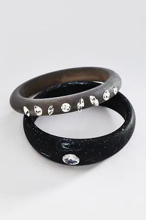 Anthropologie Tortoise Encrusted Bangles Set Of 2 - Black Pattern