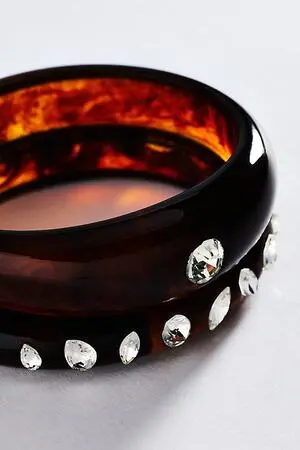 Anthropologie Tortoise Encrusted Bangles Set Of 2 - Brown Pattern