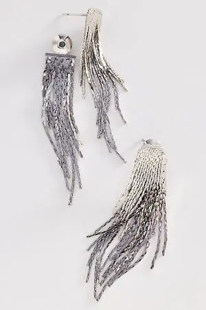 Anthropologie Metal Fringe Drop Earrings - Silver
