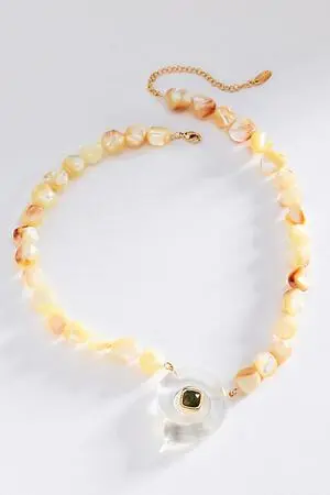 Anthropologie Icon Pendant Beaded Necklace - Pearl/shell