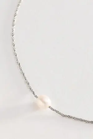 Anthropologie Delicate Pearl Pendant Necklace - Silver