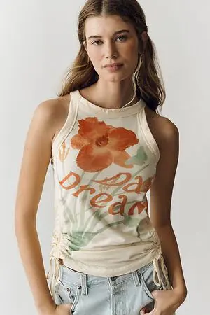 Anthropologie Cinched High Neck Tank Top - Yellow Pattern