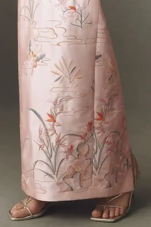 SAU LEE Isla Embroidered Satin Column Gown