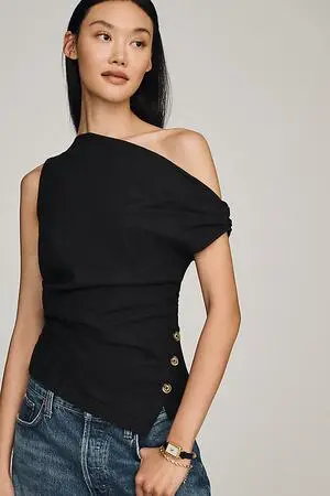 Anthropologie Off-the-shoulder Top With Button Details - Black