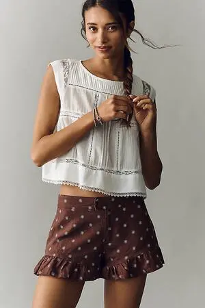 Anthropologie Linen Ruffle Shorts