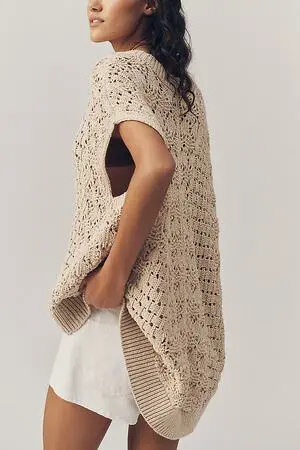 PILCRO Cotton Linen Open Stitch Pullover Sweater