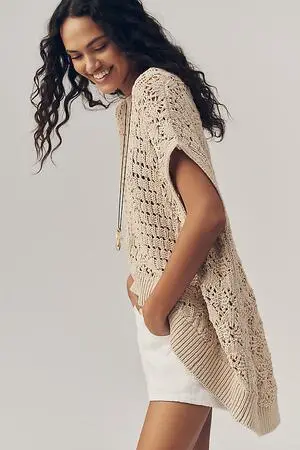 PILCRO Cotton Linen Open Stitch Pullover Sweater