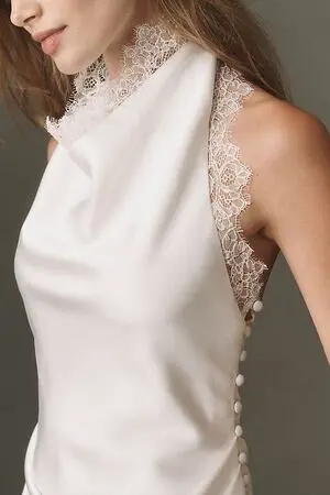 Watters Satin Mini Dress With Lace Trim