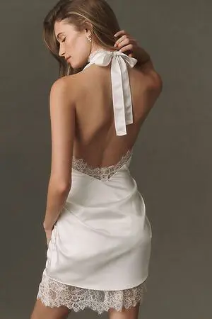 Watters Satin Mini Dress With Lace Trim