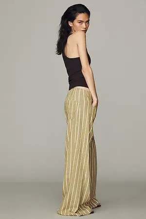 PILCRO Adi Linen Cotton Mid-rise Flare Pants With Stripes