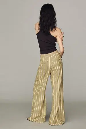 PILCRO Adi Linen Cotton Mid-rise Flare Pants With Stripes