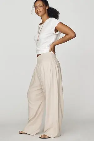 PILCRO Reese Smocked Full-length Barrel-leg Pants