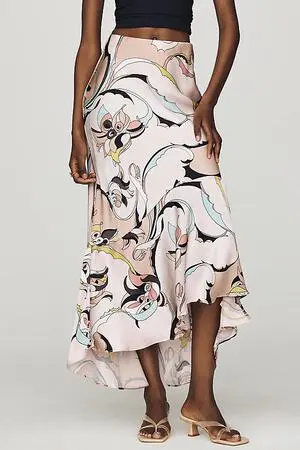Maeve Bias Cut Satin Midi Skirt