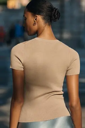 Maeve Short-sleeve Ribbed Cashmere Sweater - Amber