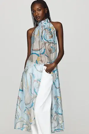 Maeve High-neck Sheer Printed Top
