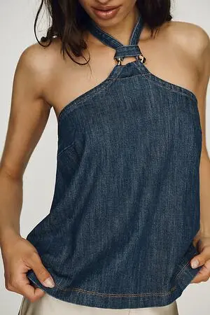 PILCRO Denim Halter Top