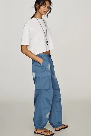 PILCRO Cotton Balloon Cargo Pants With Drawstring Waist