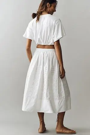 Maeve Cotton Pintuck Midi Skirt - White