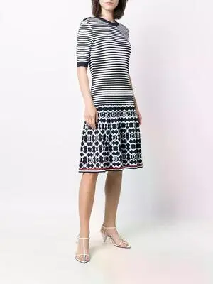 FERRAGAMO Stripe Print Midi Dress