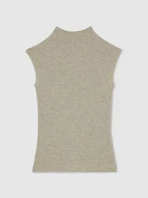 REISS Dita Metallic-knit High-neck Vest