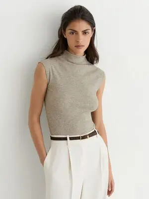 REISS Dita Metallic-knit High-neck Vest