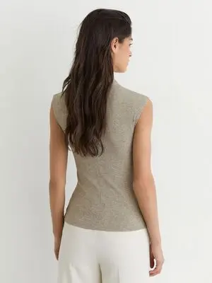 REISS Dita Metallic-knit High-neck Vest