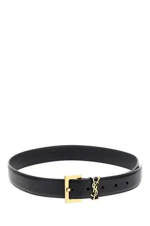 Saint Laurent Leather Belt With Monogram Buckle - Multicolor