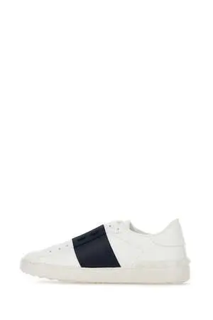 Valentino Garavani White Leather Sneakers With Navy Band - Multicolor