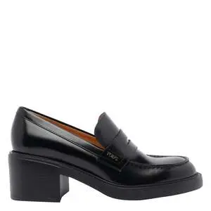 TOD'S Leather Block Heel Pump Loafers - Black