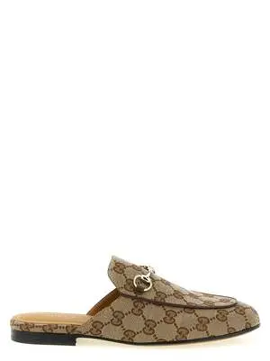 Gucci Princetown Slippers With All-over Logo Print - Cream