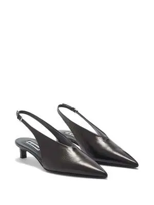JIL SANDER Leather Slingback Pumps With Ankle Strap