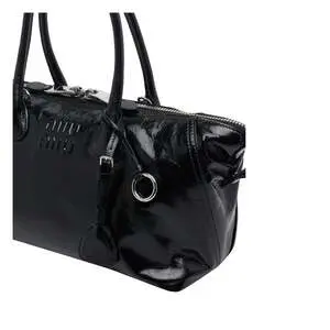 Miu Miu Shiny Finish Calf Leather Shoulder Bag - Black