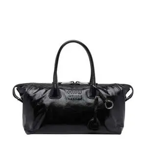 Miu Miu Shiny Finish Calf Leather Shoulder Bag - Black