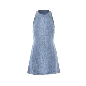 SELF-PORTRAIT Rhinestone Croc Effect Denim Mini Dress - Blue