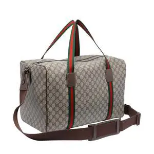 Gucci Medium Gg Supreme Canvas Duffle Bag With Web Detail