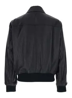 AMI Paris Leather Jacket With Zip Closure - Multicolor